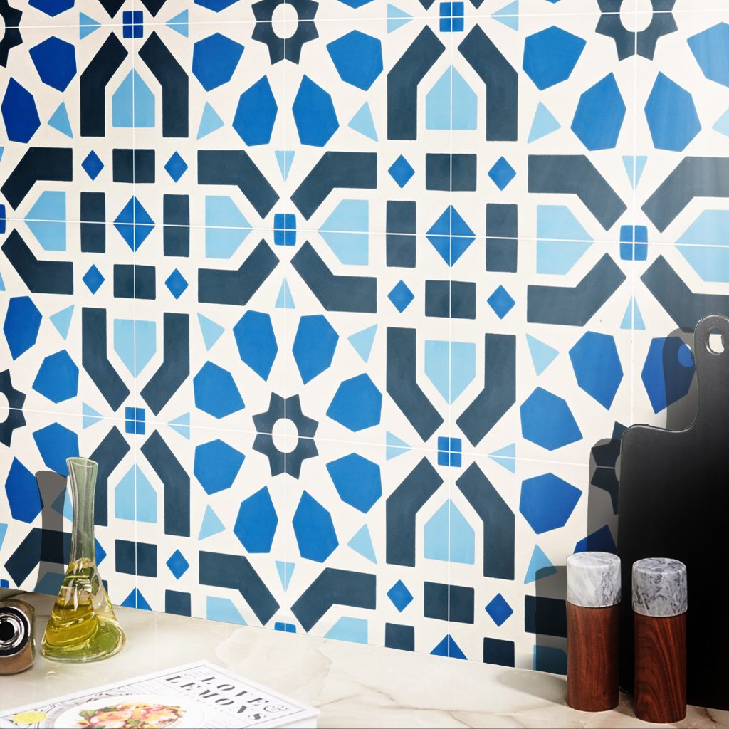 Moroccan Handmade Cement Tiles 8 Inch x 8 Inch Blue And White, Melah ...